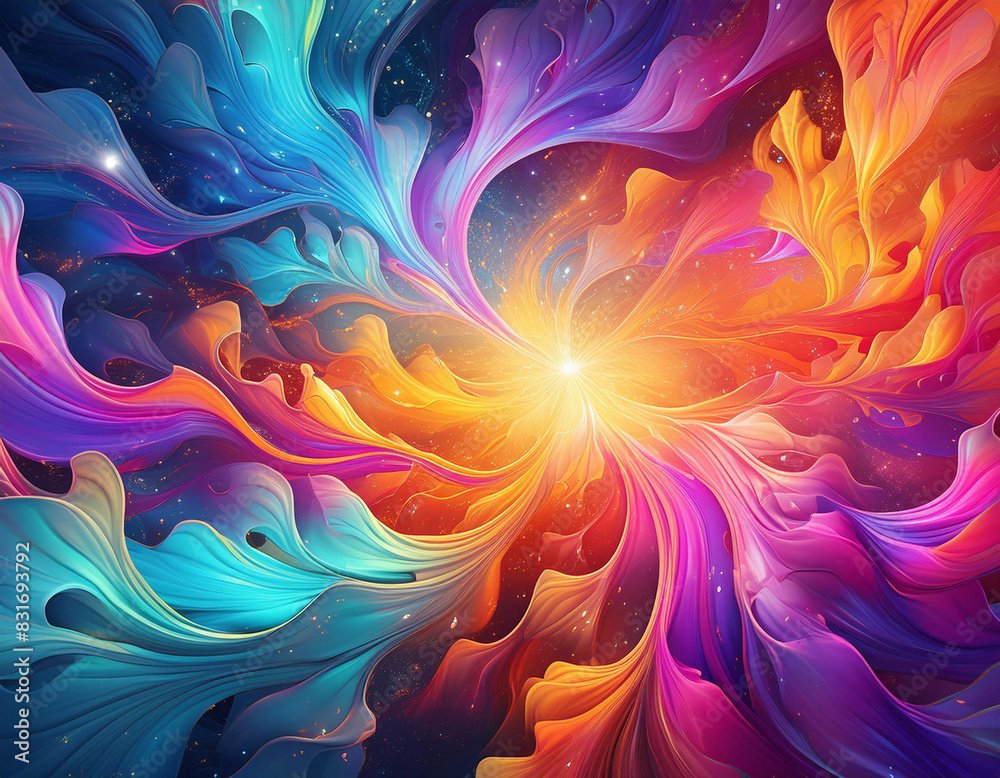 Color explosion background. Vivid swirls of blue, purple, red, yellow ...