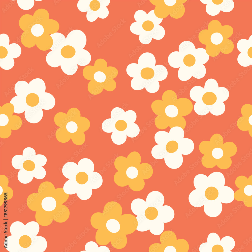 Groovy flower power seamless pattern. Retro, hippie vector floral all ...