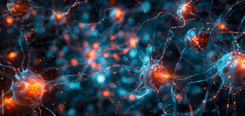 anatomy of the brain, intricate neuron connections, close up, intense ...