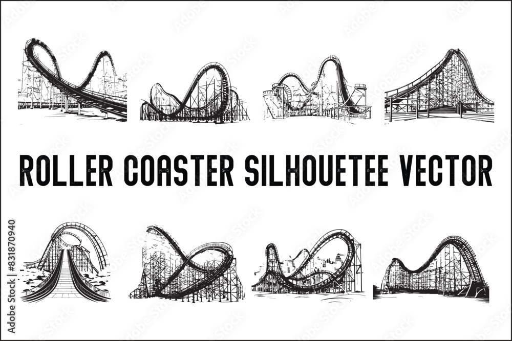 Стоковий вектор Roller coaster silhouette, Amusement park ride, Theme ...