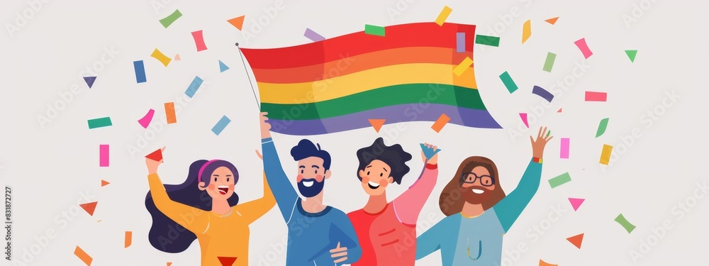 Ilustración de Stock Celebrating LGBTQ Pride Festival - Diverse Friends ...