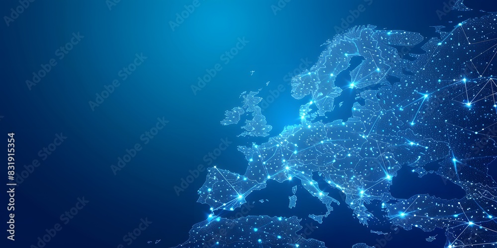 Abstract blue digital map of Europe with network connections and global ...