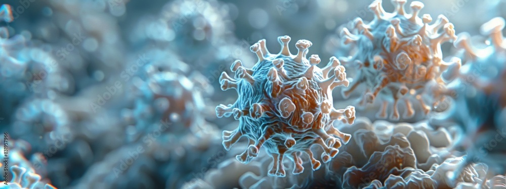 A high-resolution micrograph of virus particle. The image should be in ...