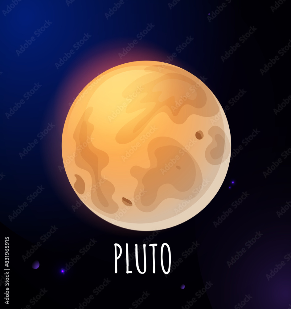 Solar system planet. Astronomical icon with dwarf planet Pluto. Object in cosmos or outer space ...