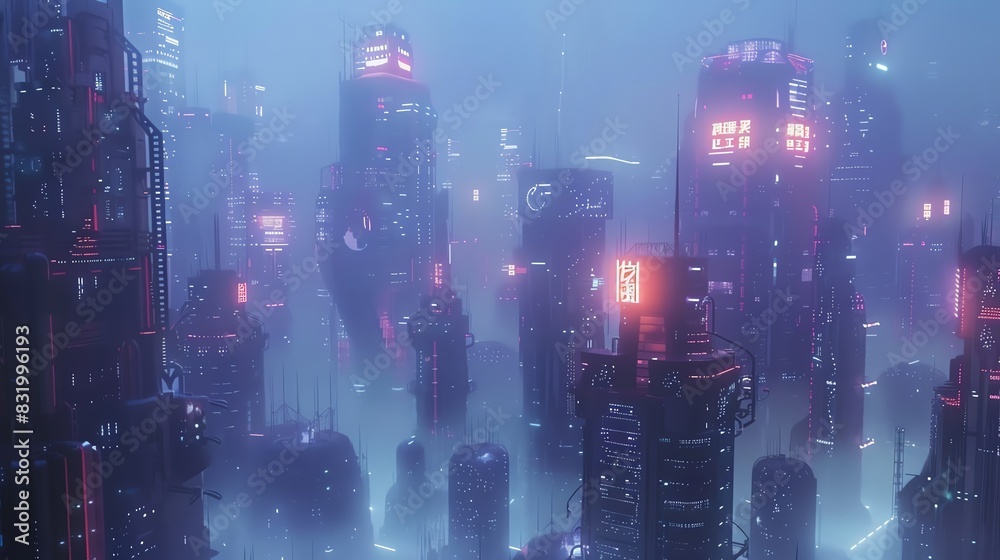 Illustrate a futuristic city skyline at dawn, merging with a blend of ...