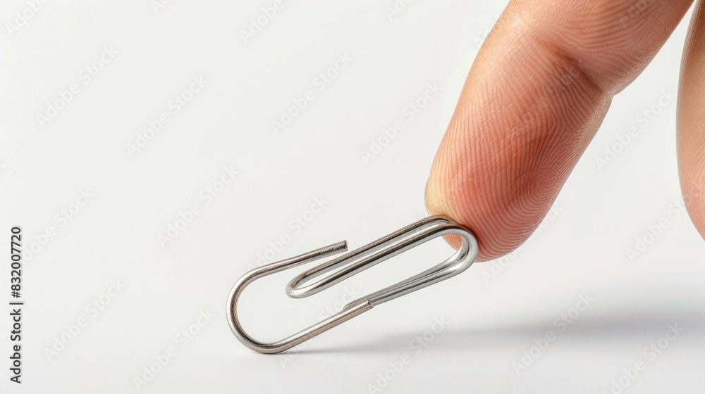 Steel paper clip in traditional design isolated on white background ...