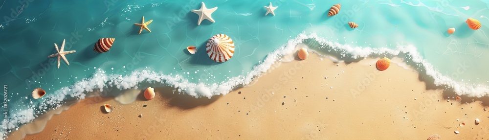 Animated top view of a beach in flat design, featuring shell collecting ...