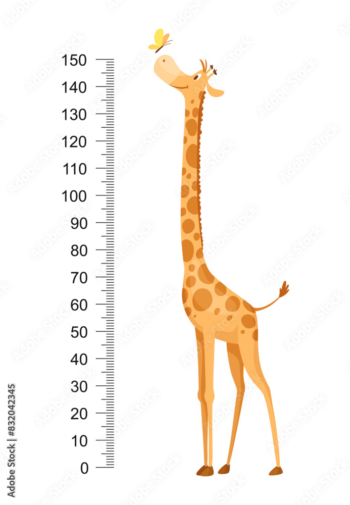 Funny giraffe. Cheerful funny giraffe with long neck. Giraffe meter ...
