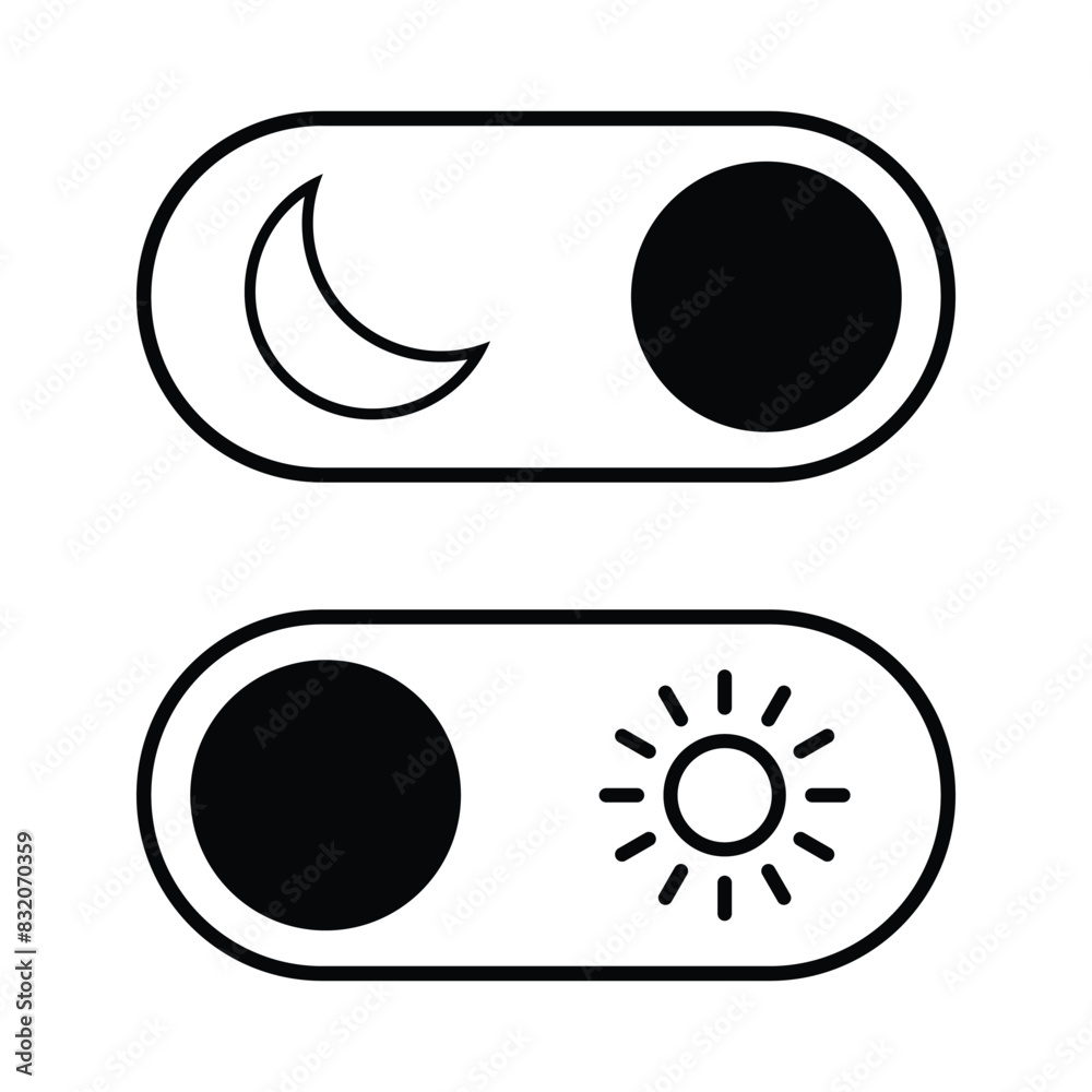 dark and light mode toggle switch. black and white day, night, sun and ...