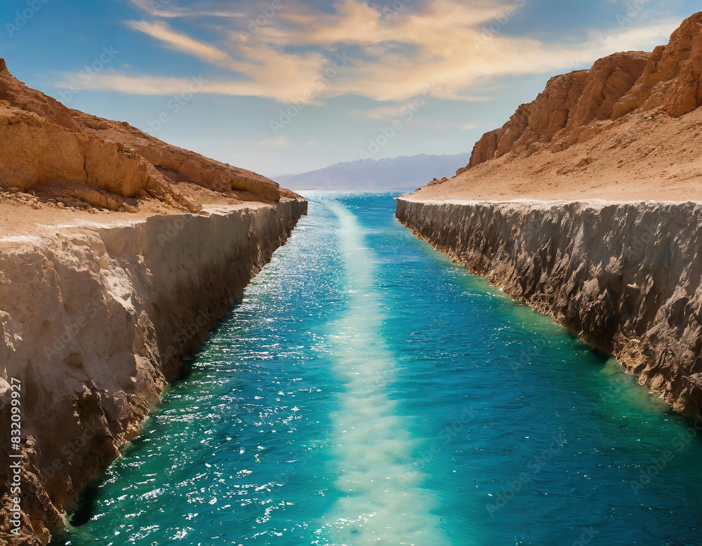The sea splits to create a canal, reminiscent of the biblical miracle ...