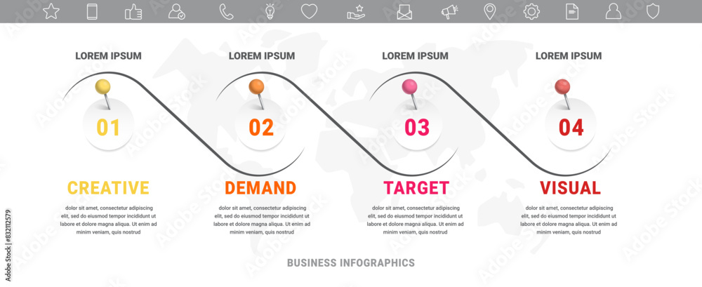 Vector timeline infographics template with four circles and options ...