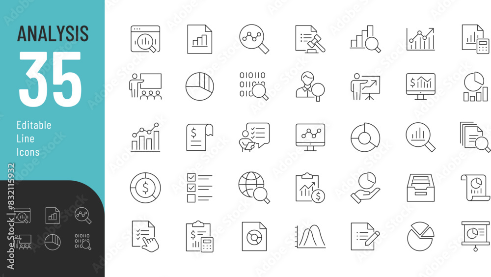 Analysis Line Editable Icons set. Vector illustration in modern thin ...