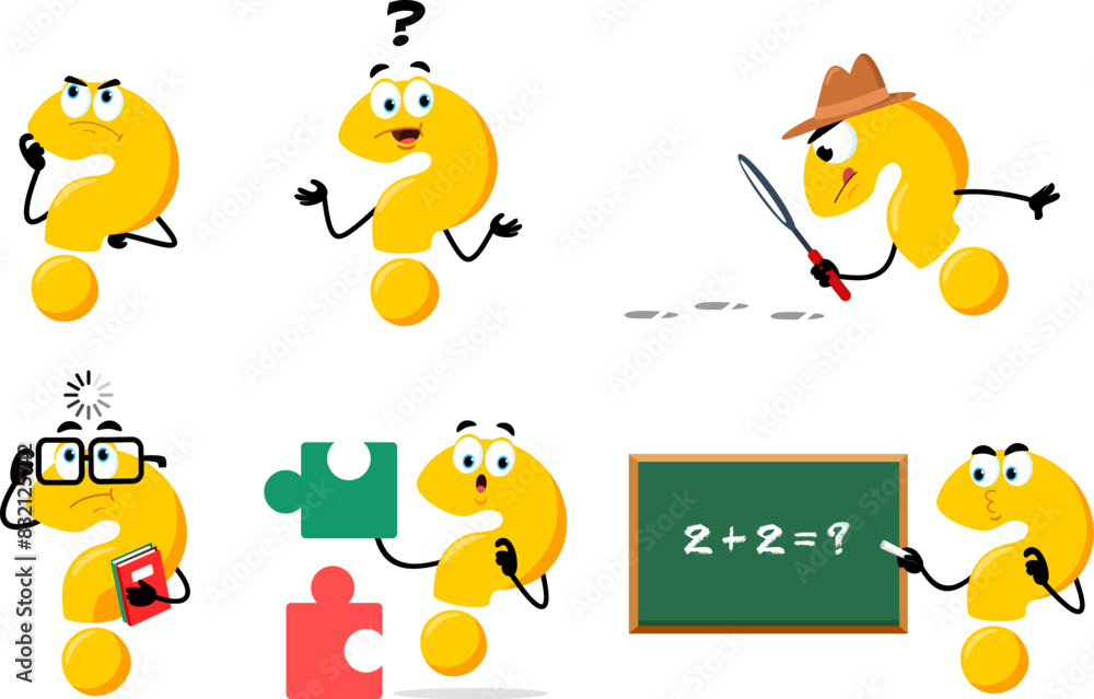 Yellow Question Mark Cartoon Character Thinking. Vector Flat Design Collection Set Isolated On ...