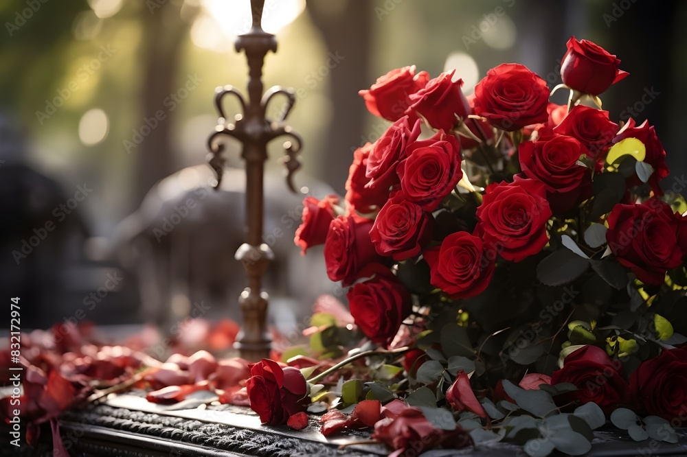 In the timeless expanse of a Catholic cemetery, the grave markers bear ...