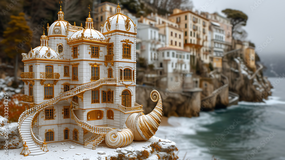 Surreal Coastal Architecture with Nautilus-Inspired Design for Fantasy ...