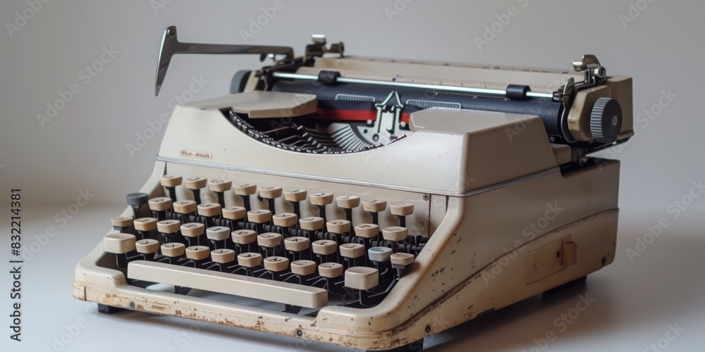 Classic typewriter with round keys, isolated white background, high ...