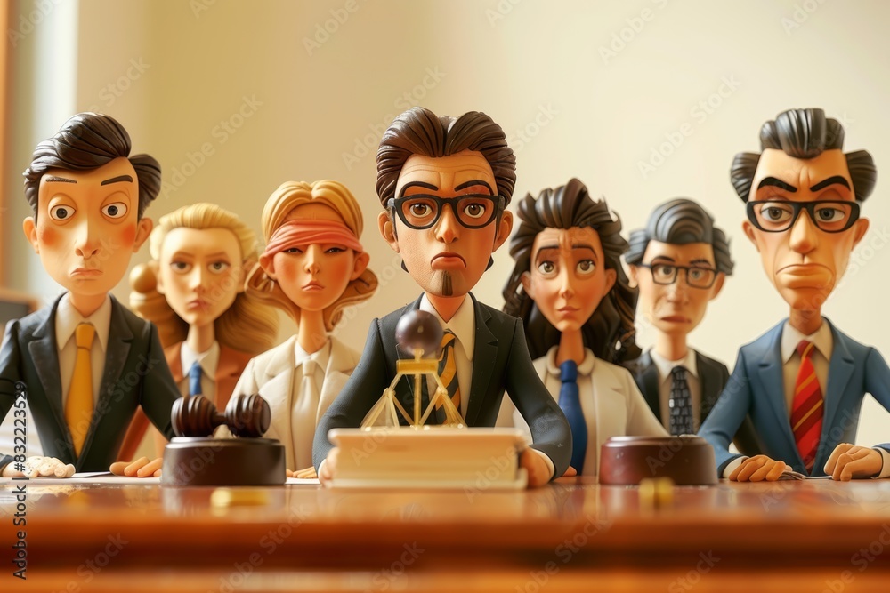 Animated legal team in dramatic courtroom showdown, isolated white ...