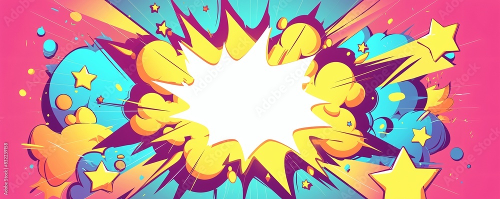 Vibrant comic book style explosion background with stars, dots, and ...