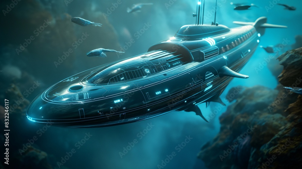 A futuristic submarine with biomimetic design, inspired by marine ...