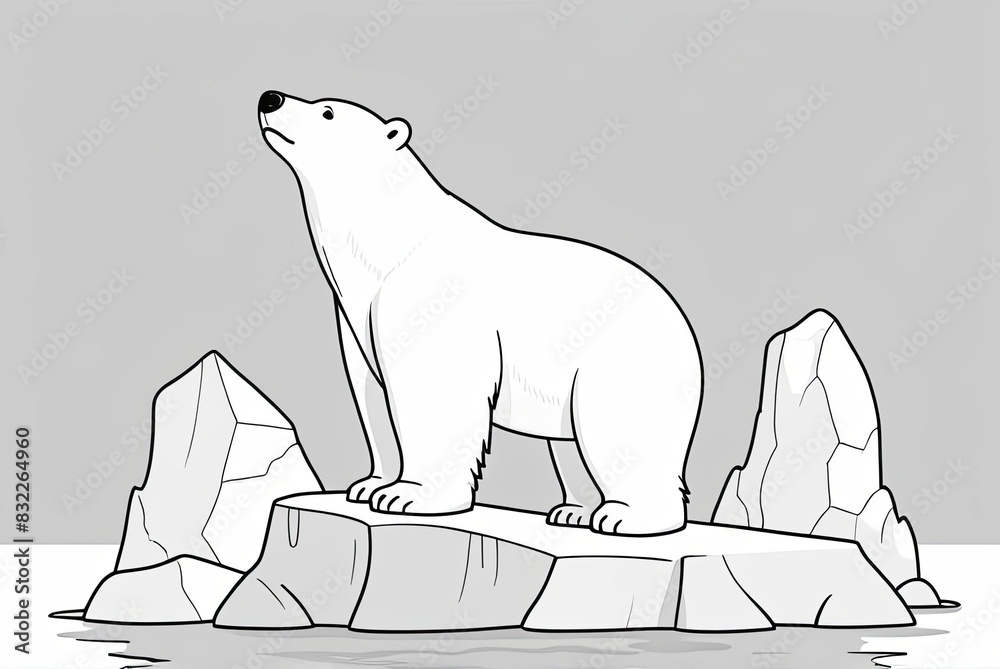 A polar bear Kids coloring page book, black and white line art, blank ...