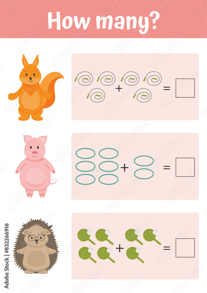 Math printable educational worksheet. Addition mathematic tasks, how ...