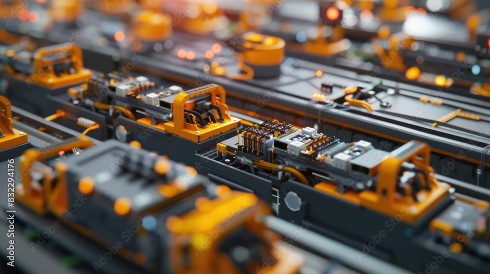 Industrial scene of a high-tech factory producing lithium-ion battery ...