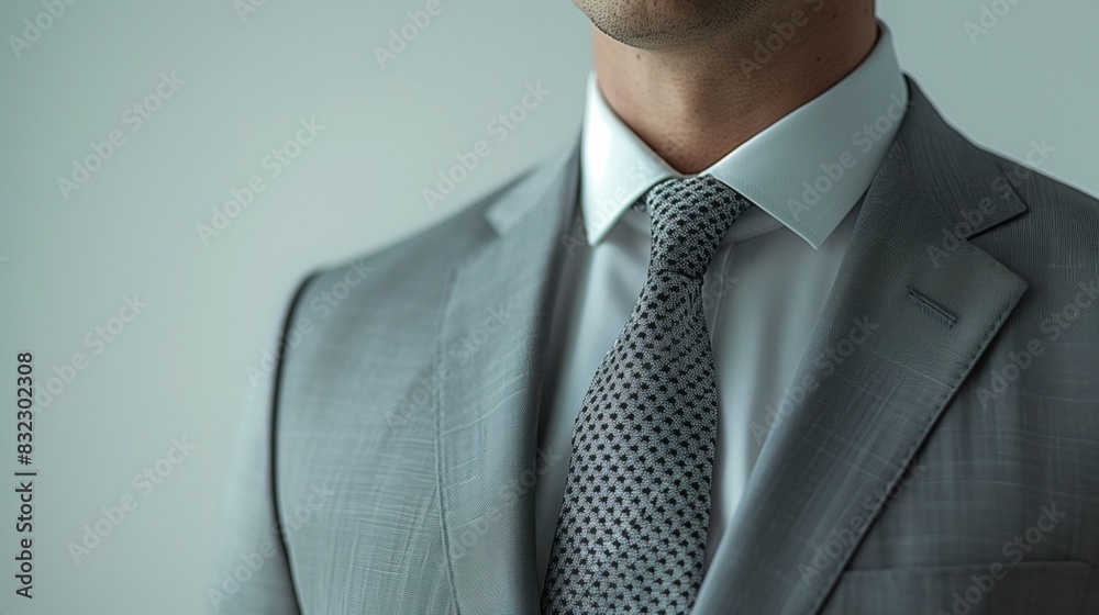 Elegant Man in Light Grey Suit Without Tie, Close-Up of Neck and ...