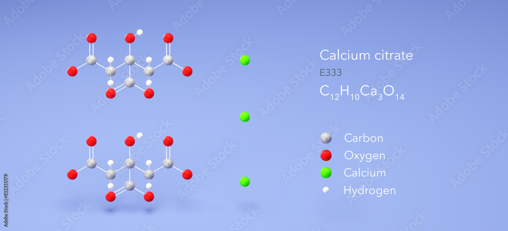 calcium citrate molecule, molecular structures, acidity regulator e333 ...