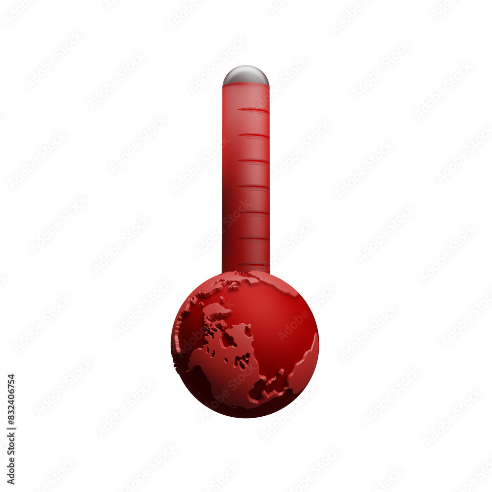 Red earth model with hot thermometer icon, danger high temperature ...