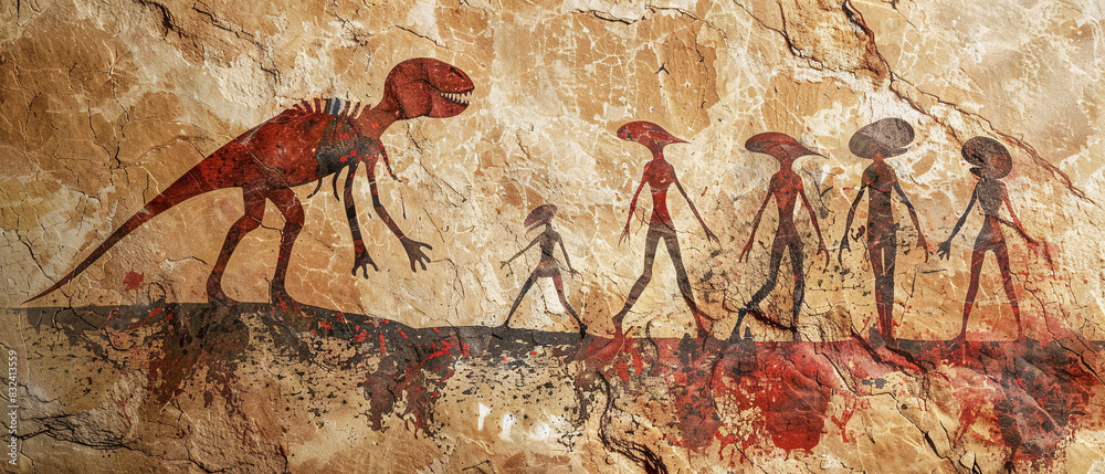 Стокова ілюстрація Ancient Cave Art Depicting Alien-like Figures ...
