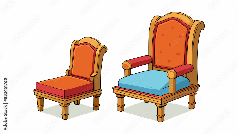 Two chairs p side by side with one being taller and wider than the ...