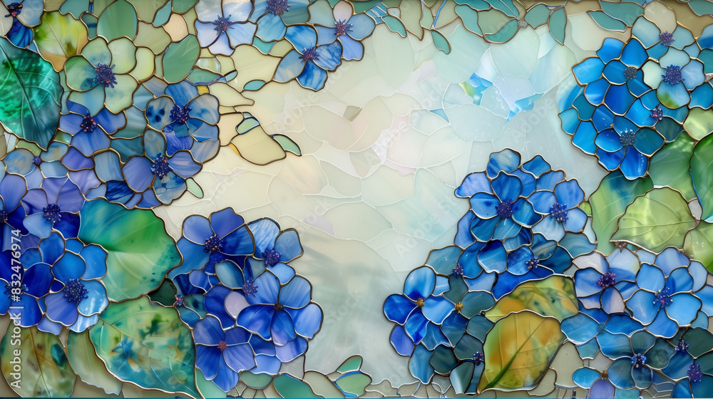 Stained-glass frame background wallpaper of blue hydrangea Stock Photo ...