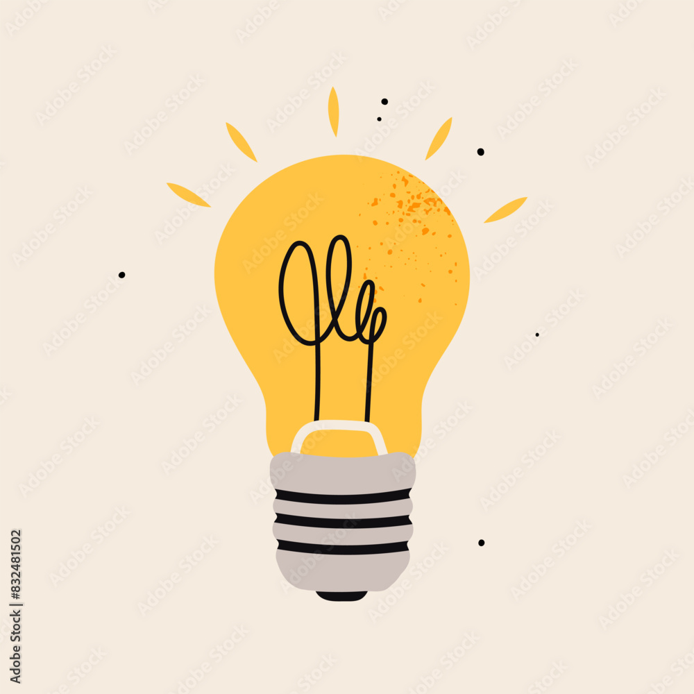 Yellow light Bulb. Cartoon flat style. Idea, creativity, innovation ...