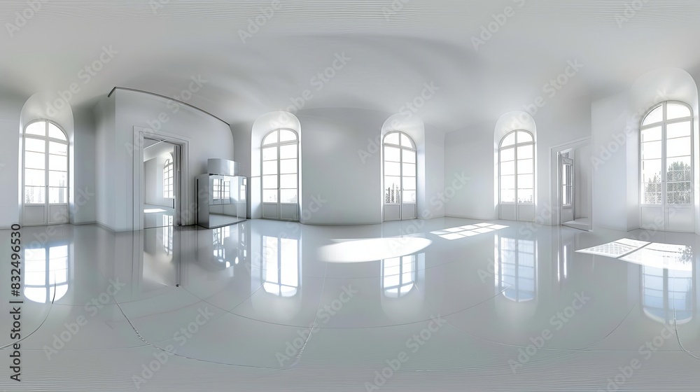 infinite reflection hdri panoramic view of lampfilled white room ...
