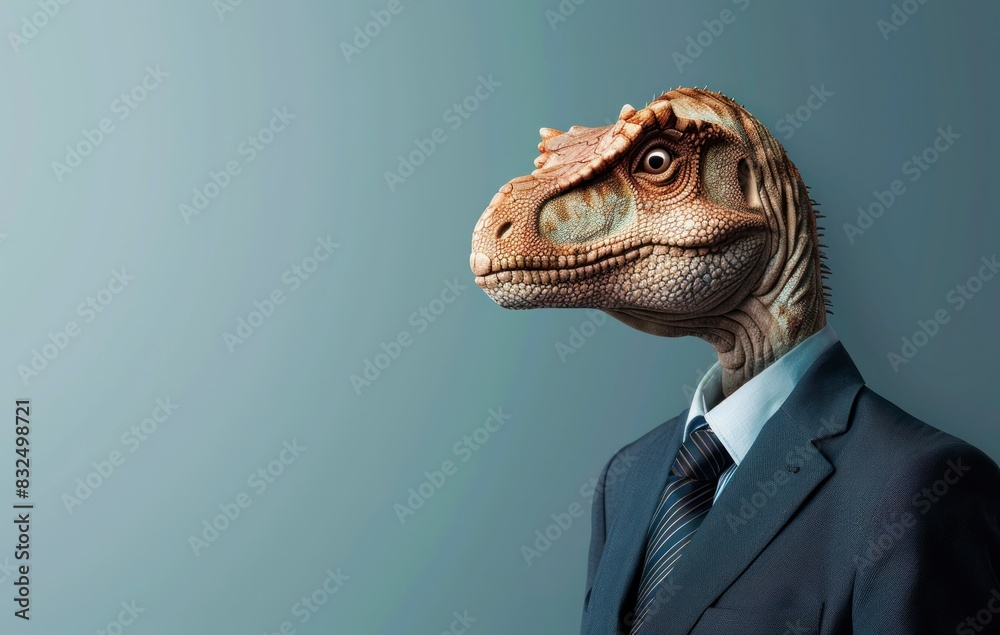 Elegant tyrannosaurus rex in formal attire on gray background for ...
