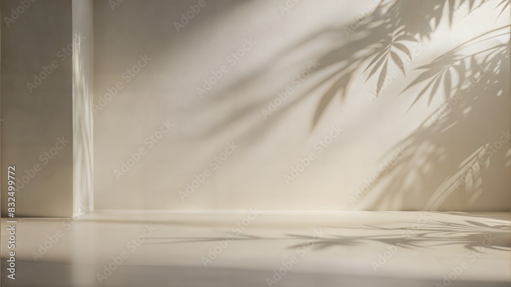 Off-White Wall Leaf Shadows: A neutral off-white wall and floor with ...