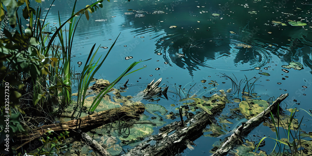 Putrid Pond Pollution: Close-up examination of putrid and polluted pond ...