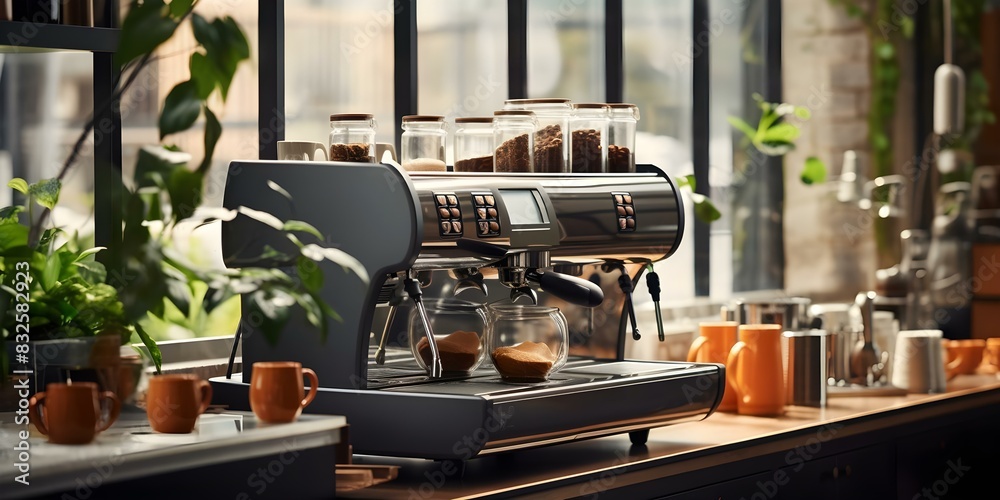 Fotografie Luxurious modern coffee shop interior with espresso machine ...