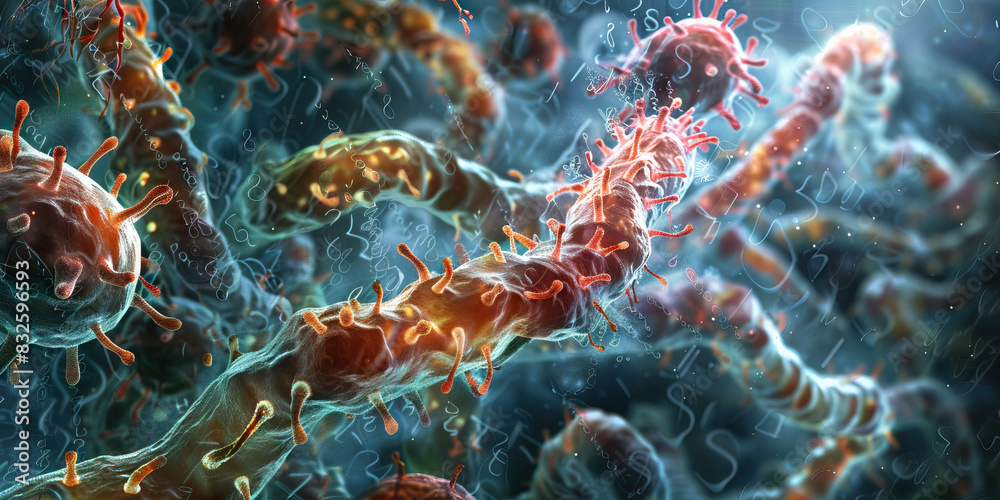 Bacterial Reproduction Cycle: Close-up view of bacterial cells ...