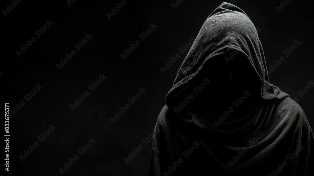 Death demon in the hood in dark, concept of mysterious demon, for ...