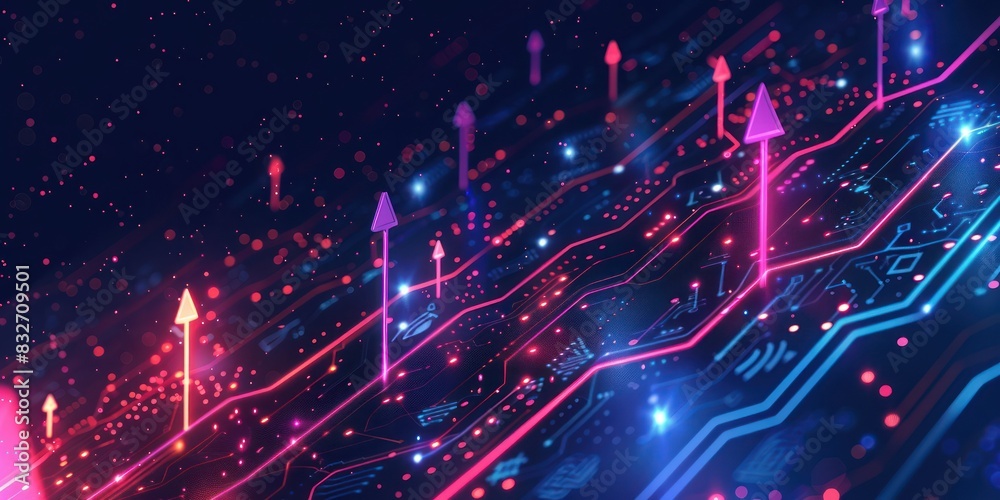 Futuristic digital abstract technology background with glowing arrows ...