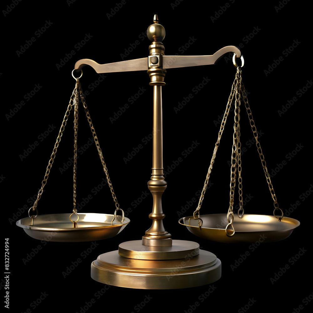 balance scale isolated on transparent background . Golden Libra scales of justice isolated on ...
