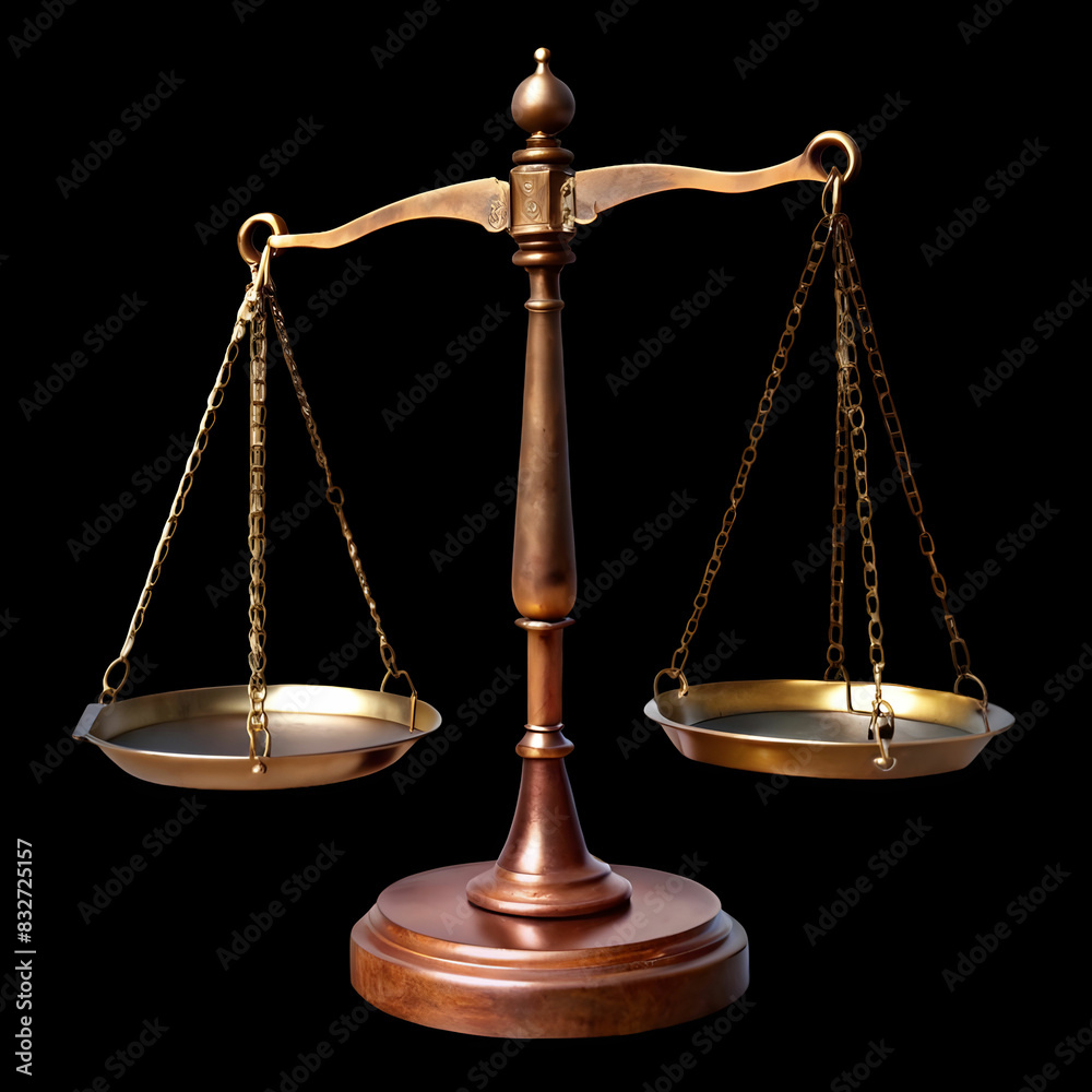 balance scale isolated on transparent background . Golden Libra scales of justice isolated on ...