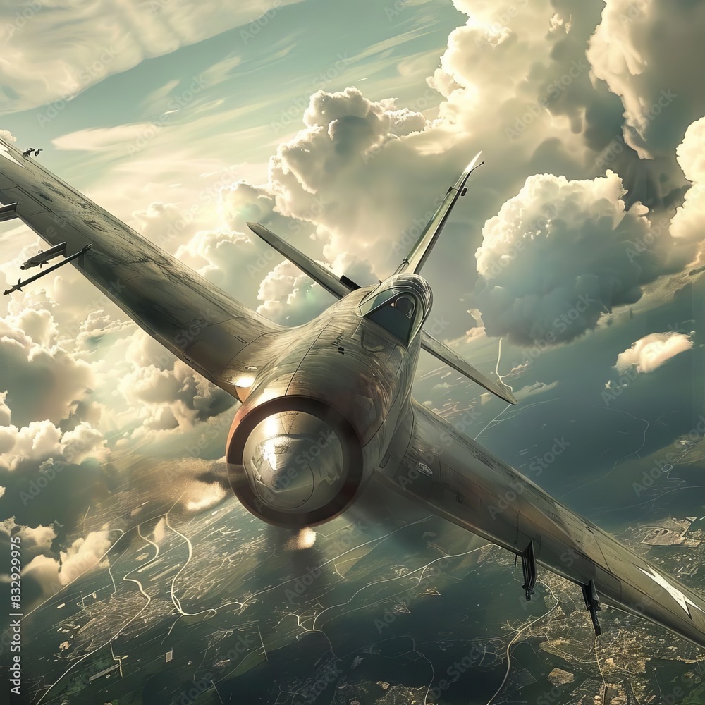 courageous fighter jet braving turbulent skies on a perilous wartime ...