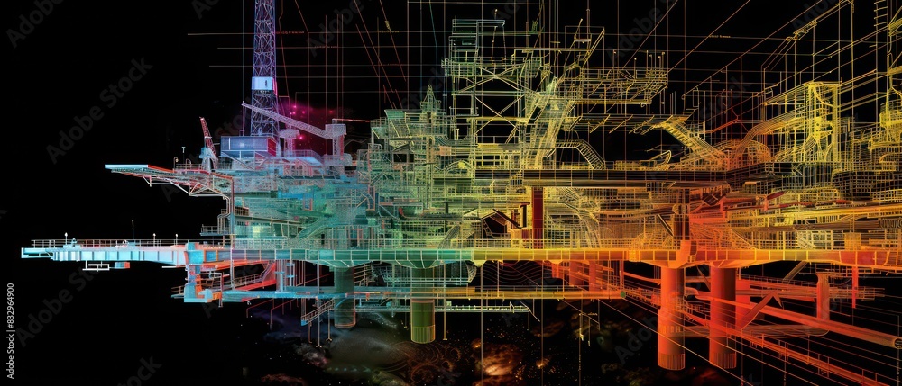 collage wallpaper of lidar point clouds of big industrial facilities on ...