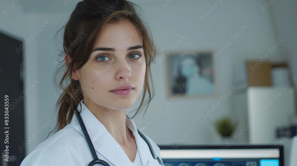 Beauty smart women doctor confident and computer screen document ...