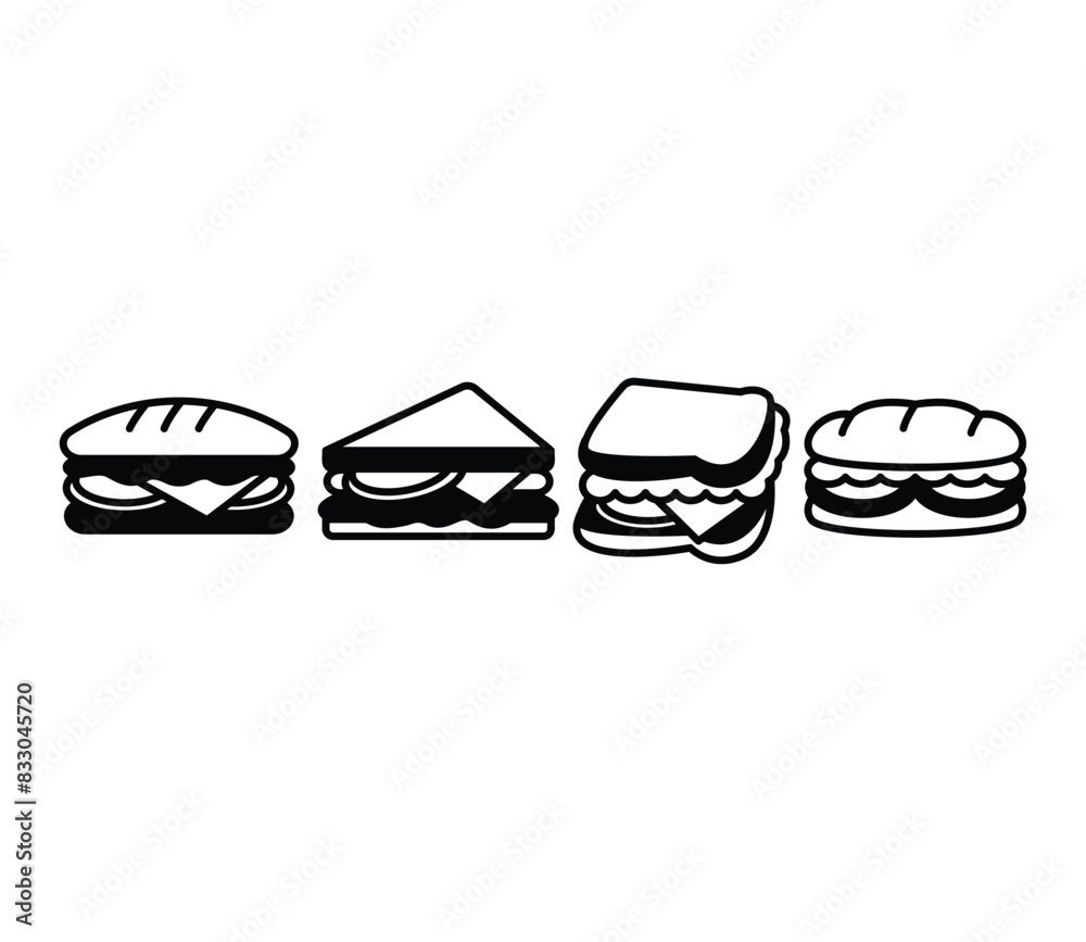 sandwich food icons vector design symbol black white illustration ...