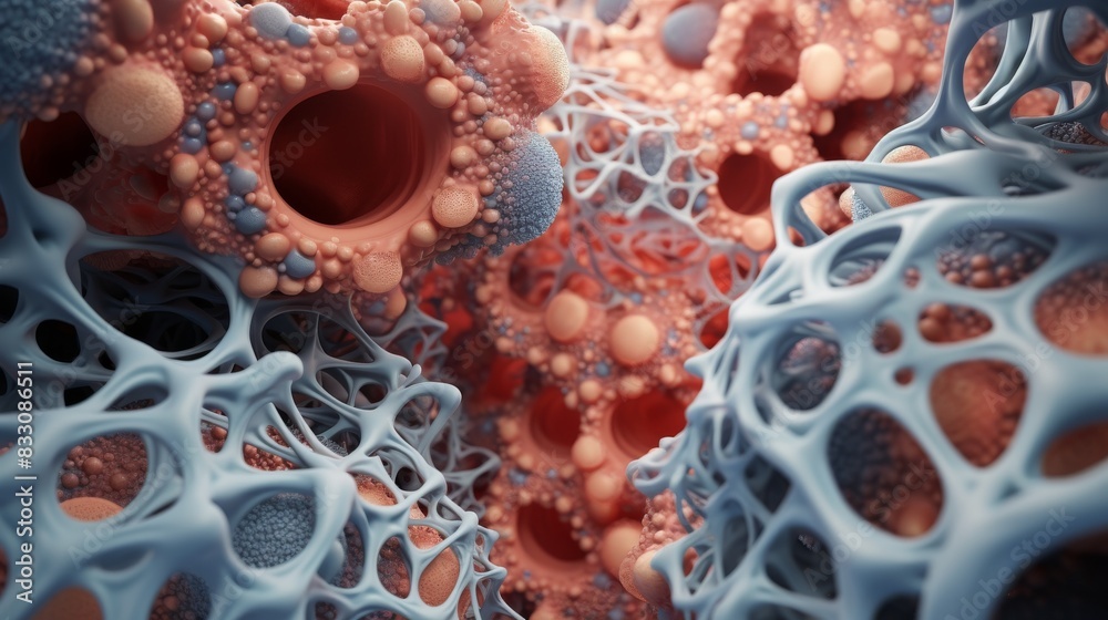 Detailed Alveoli Anatomy in 3D Render with Labels Showing Respiratory ...