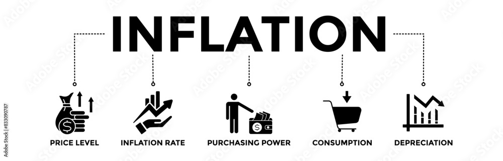 Inflation banner icons set. Vector graphic glyph style with icon of the ...