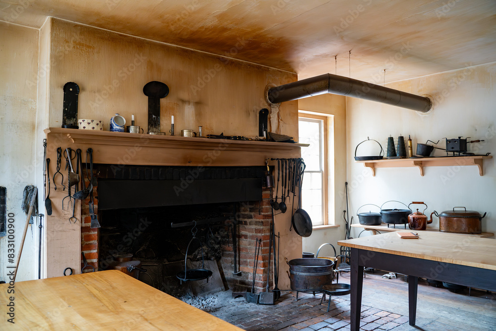 Interior view of the Officers Brick Barracks and Mess Room at Fort York ...